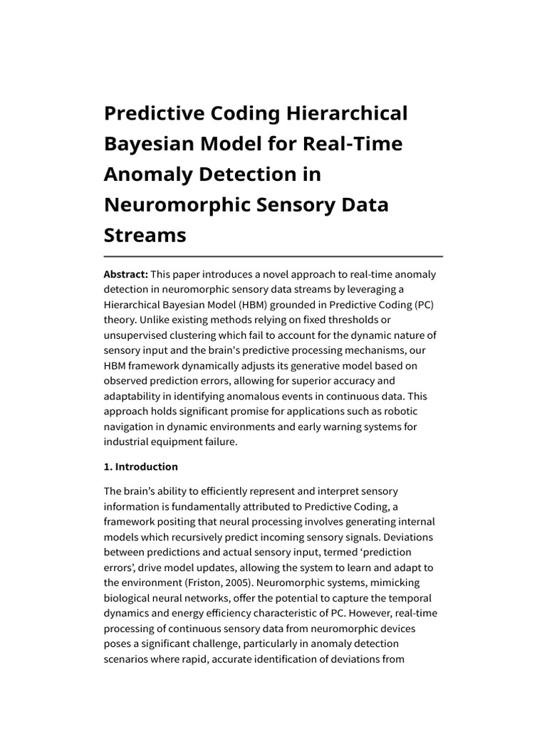Predictive Coding Hierarchical Bayesian Model for Real-Time Anomaly Detection in Neuromorphic ...