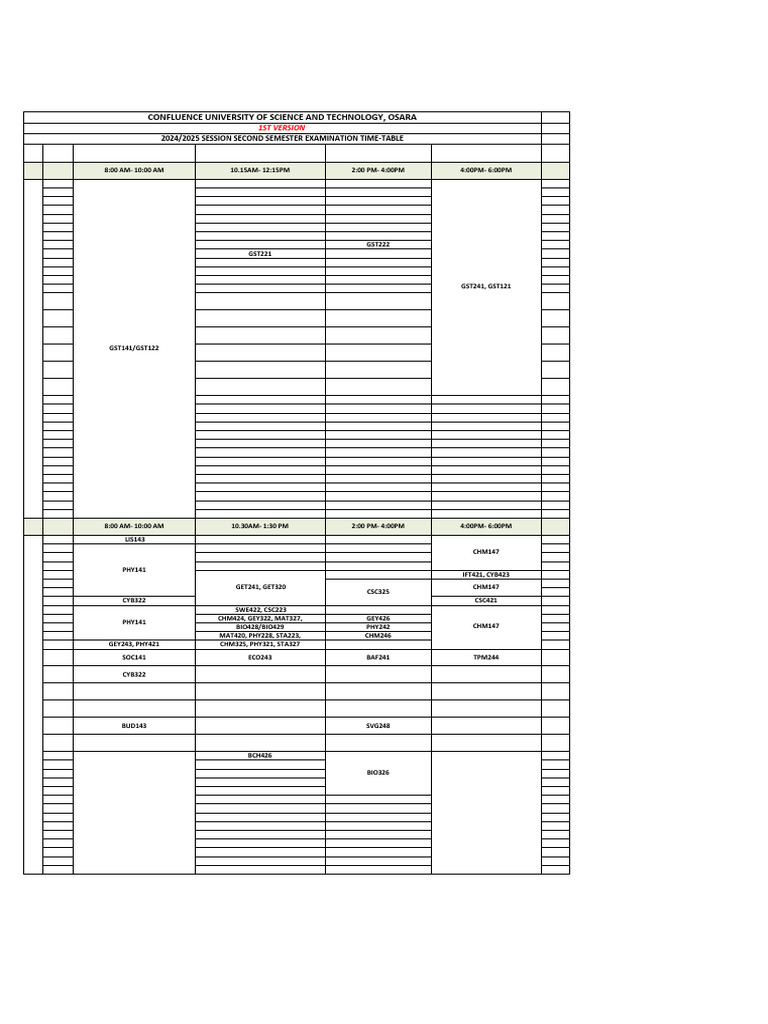 1ST VERSION 2nd Semester Exam Time Table 1 - 041347 | PDF