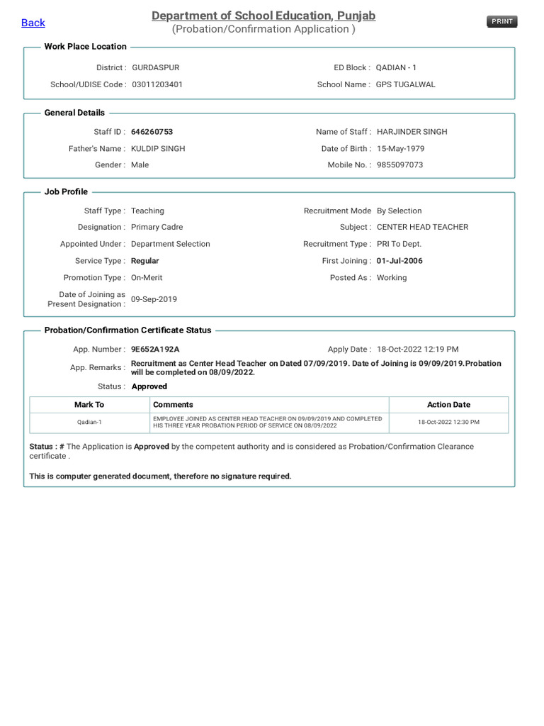 Probation Confirmation Application | PDF