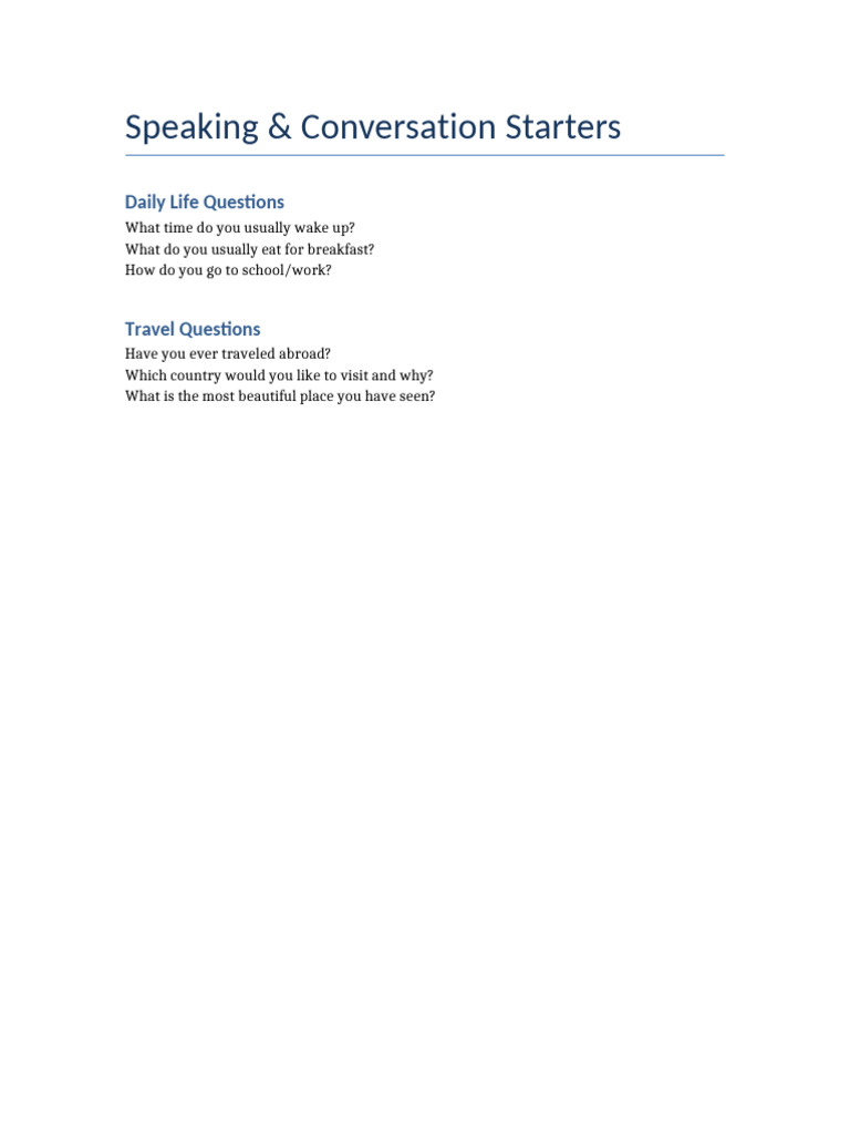 Speaking Conversation Starters | PDF