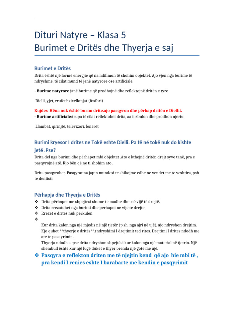 Burimet Drites Dhe Thyerja Me Pergjigje-1 | PDF