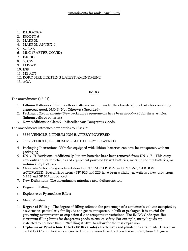 Amendments for Orals | PDF | Dangerous Goods | Ships