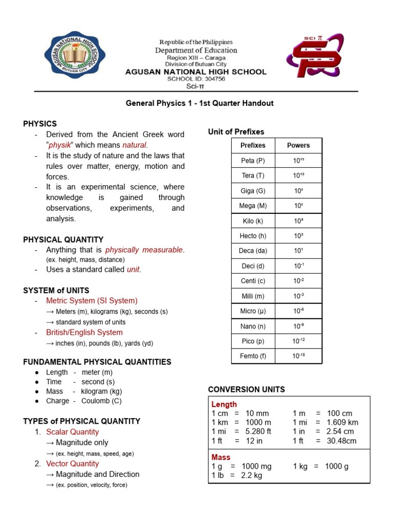 General Physics 1 1stQ Sci π | PDF | Significant Figures | Euclidean Vector