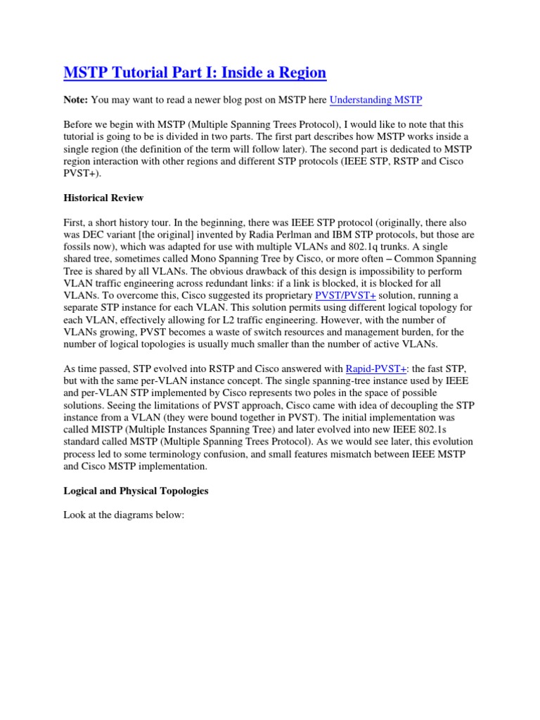 MSTP Tutorial Part I and II - Lapukhov | PDF | Internet Standards ...