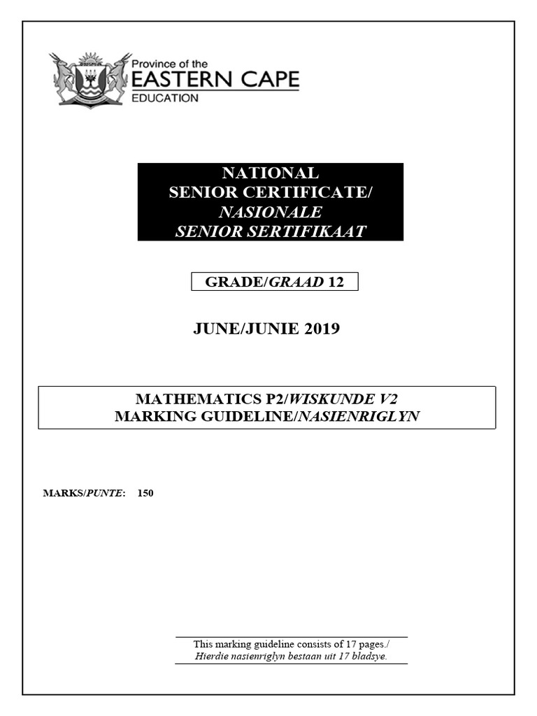 2019 Grade 12 Math June Paper 2 EC MEMO | PDF