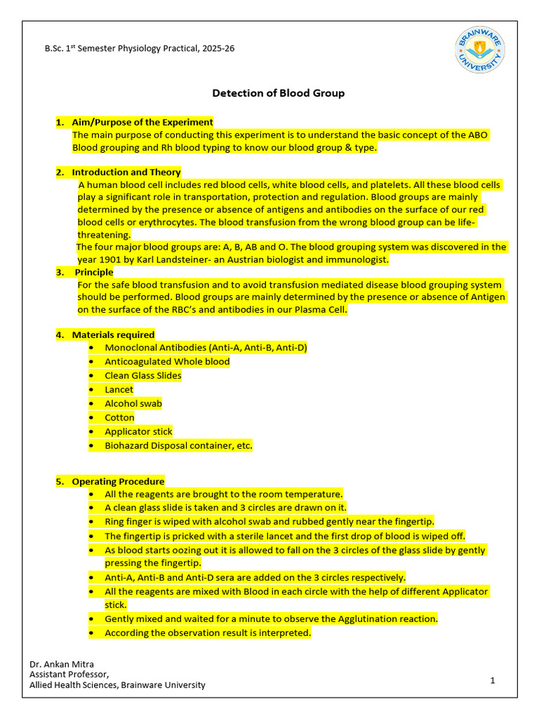 Blood Group Determination Practical Guide | PDF | Blood Type | Animal ...