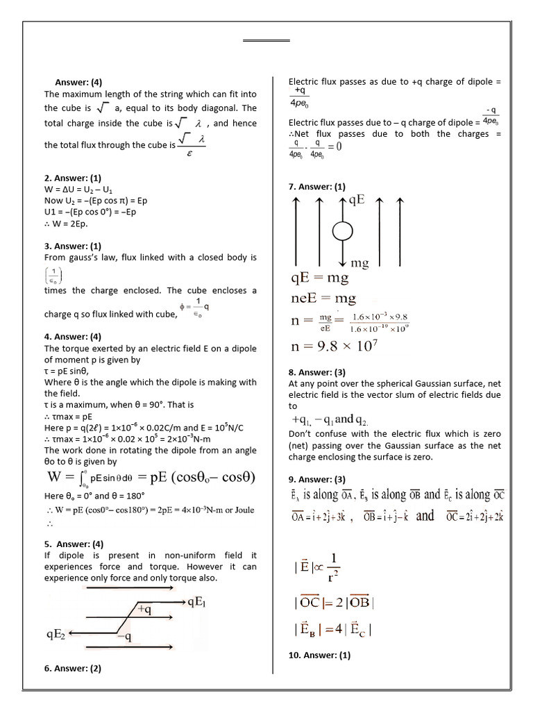 Electric Charges and Fields - Solutions | PDF | Physical Phenomena | Physical Quantities