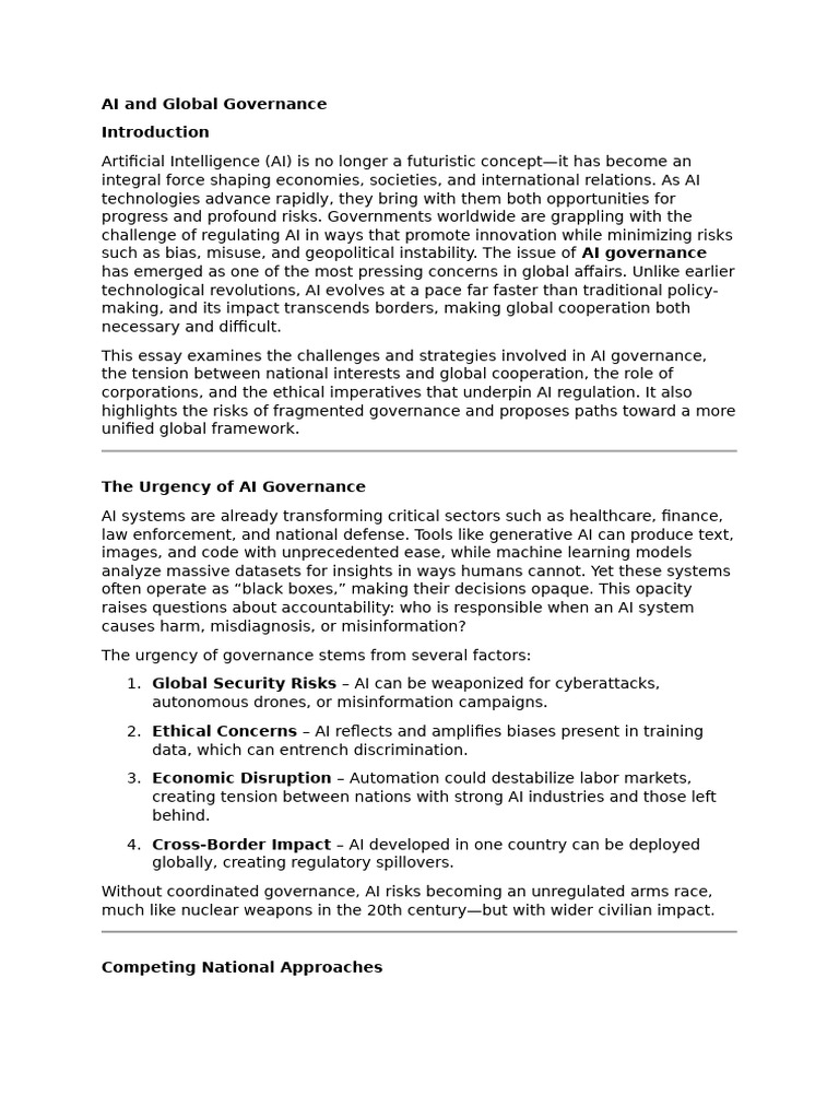 AI Governance: Global Challenges & Strategies | PDF | Artificial ...