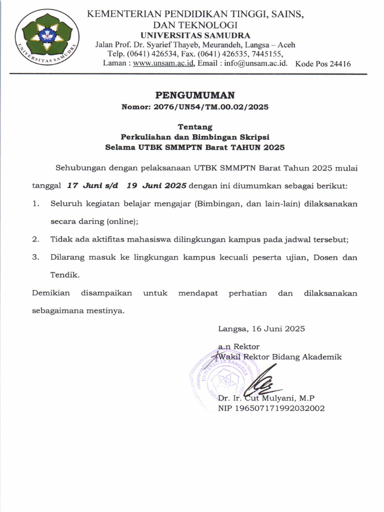 Pengumuman UTBK SMMPTN Barat 2025 | PDF