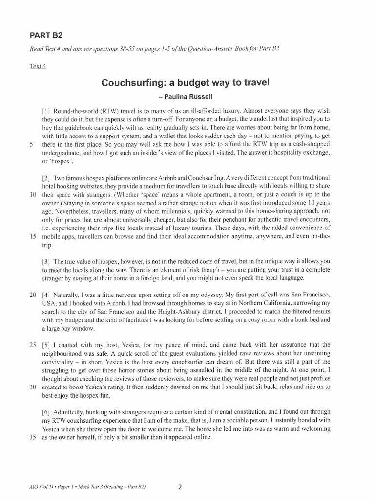 Reading MT3 Couchsurfing (With Vocab Exercises) | PDF