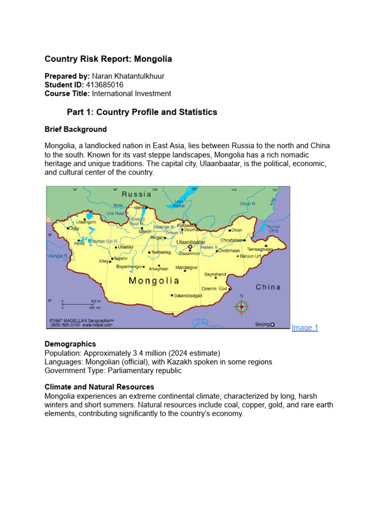 Country Risk Report - Mongolia | PDF | Mongolia | Infrastructure