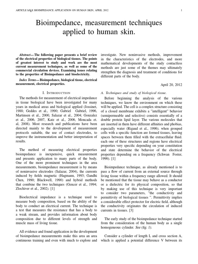 Bioimpedance, Measurement Techniques Applied To Human Skin ...
