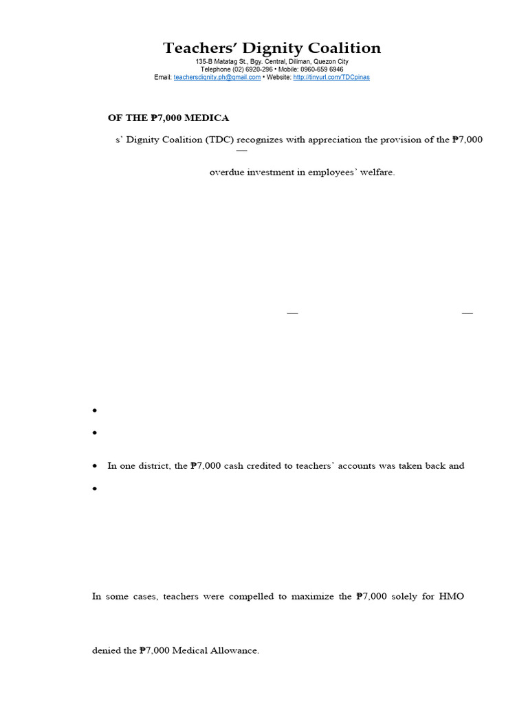 TDC Position and Recommendations For Medical Allowance August 28 2025 ...
