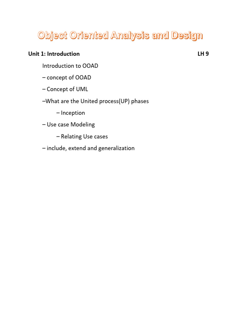 Object Oriented Analysis and Design Unit 1 | PDF | Use Case | Unified Modeling Language