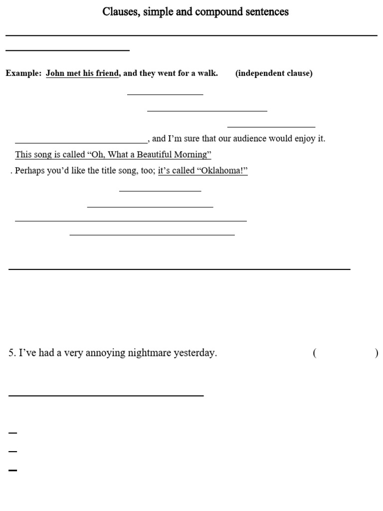 Clauses and Types of Setneces - Excercises | PDF