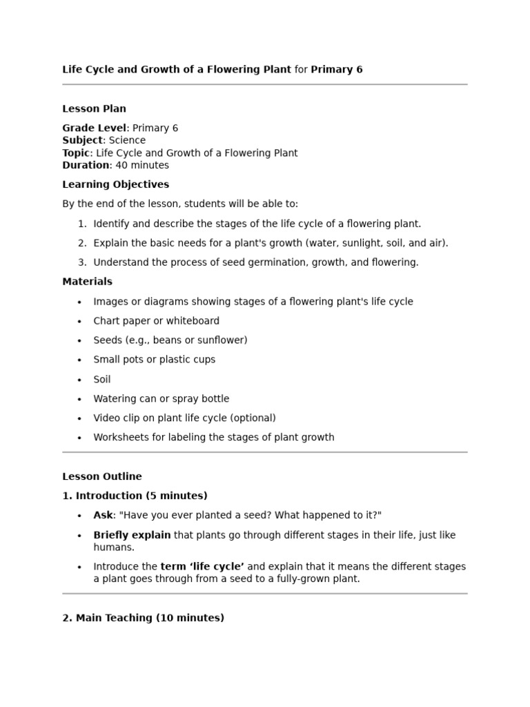 Flowering Plant Life Cycle for Grade 6 | PDF | Seed | Plants