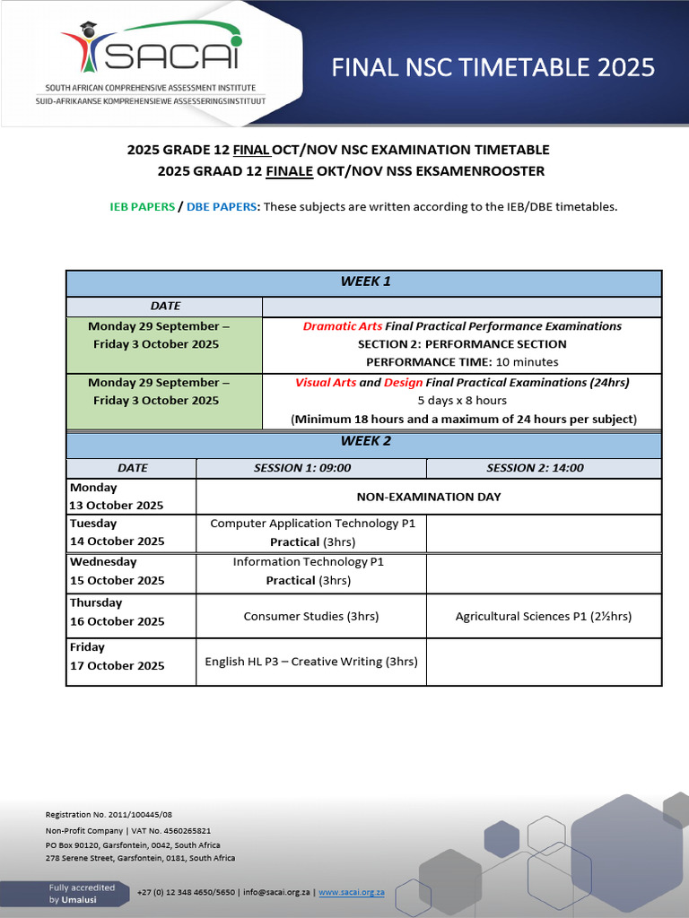NSC 2025 Final Exam Timetable | PDF | Languages Of Africa