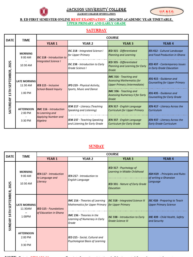 2024/2025 Upper Primary Resit Timetable | PDF | Curriculum | Cognition