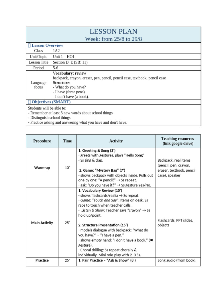 School Vocabulary Lesson Plan | PDF | Vocabulary | Human Communication