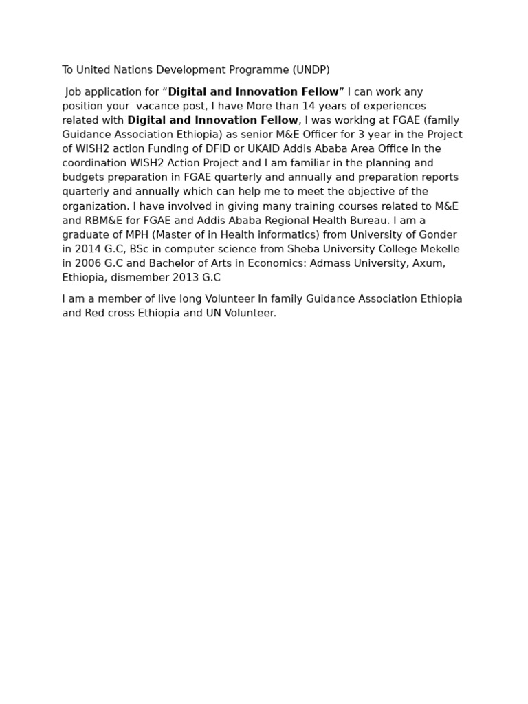 Application for UNDP Digital Fellow Position | PDF | United Nations ...