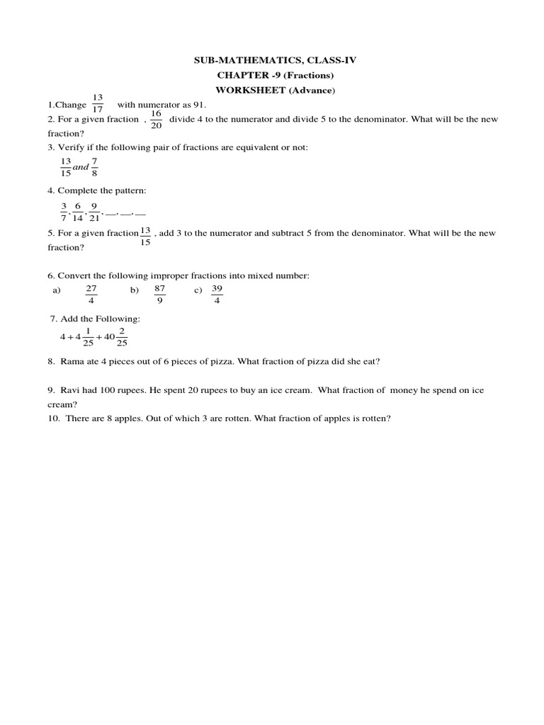 WS CH9 Fraction Advance | PDF