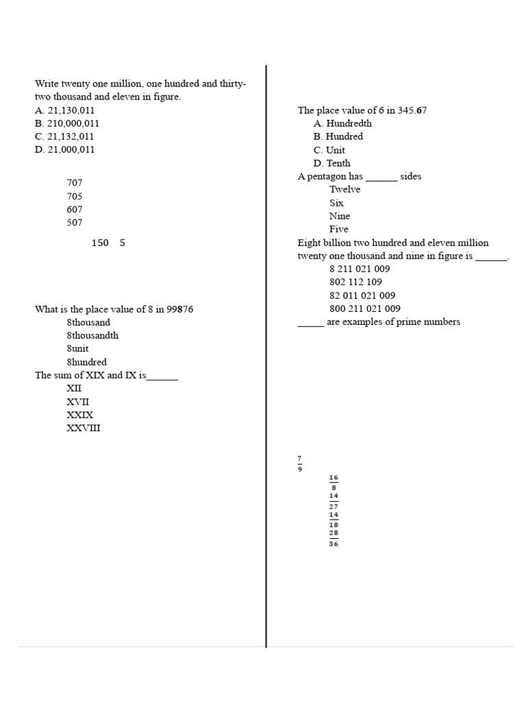 WEEKLY ASSESSMENT TEST | PDF | Arithmetic | Elementary Mathematics