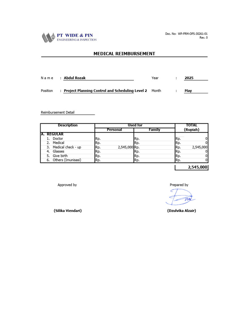 Medical Reimbursement - Abdul Rozak | PDF
