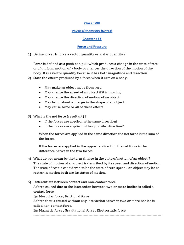 Force and Pressure: Concepts Explained | PDF | Force | Pressure