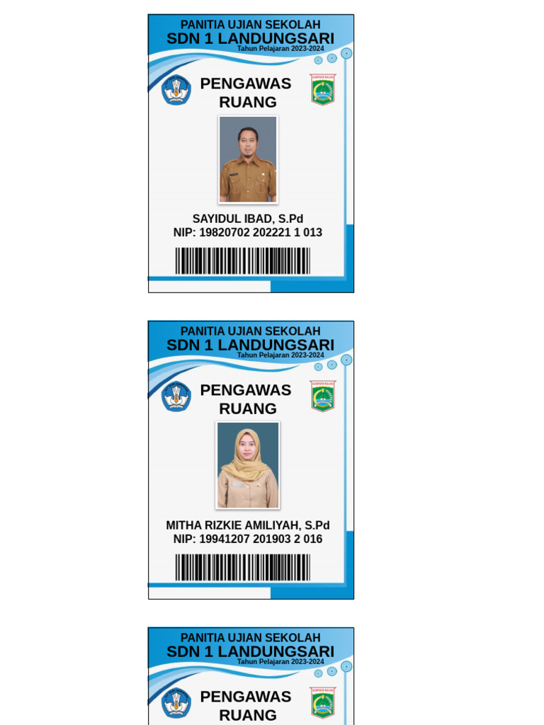 ID Card Pengawas Ujian Sekolah SDN 1 | PDF