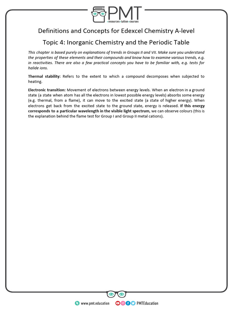 Definitions - Topic 4 Inorganic Chemistry and The Periodic Table ...
