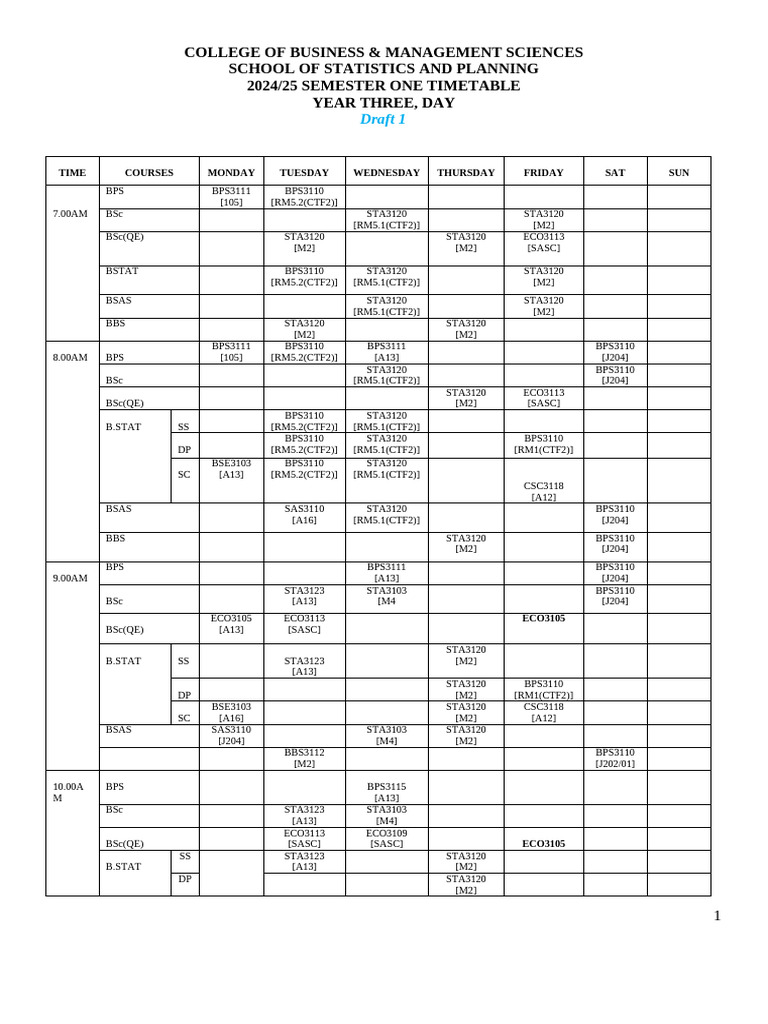 2024/25 Business & Statistics Timetable | PDF | Demography | Economics