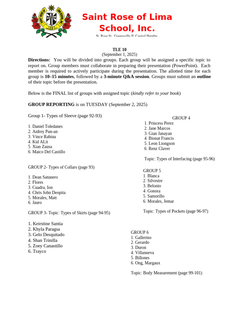 TLE 10 Worksheets Sept. 1 2025 | PDF