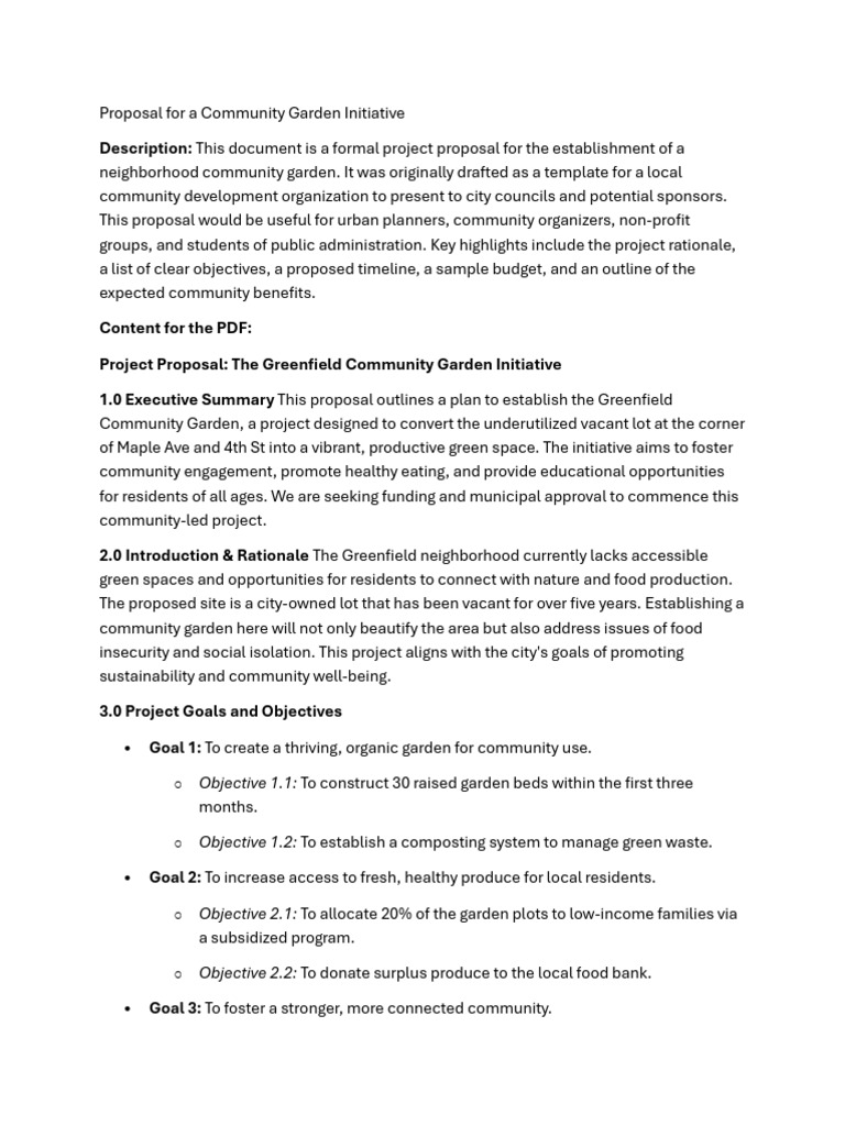 Greenfield Community Garden Proposal | PDF | Agriculture ...