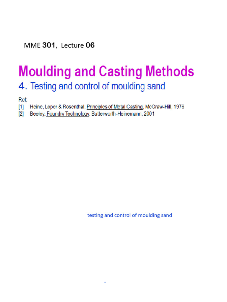 Lecture 6 - Testing and Control of Moulding Sand | PDF