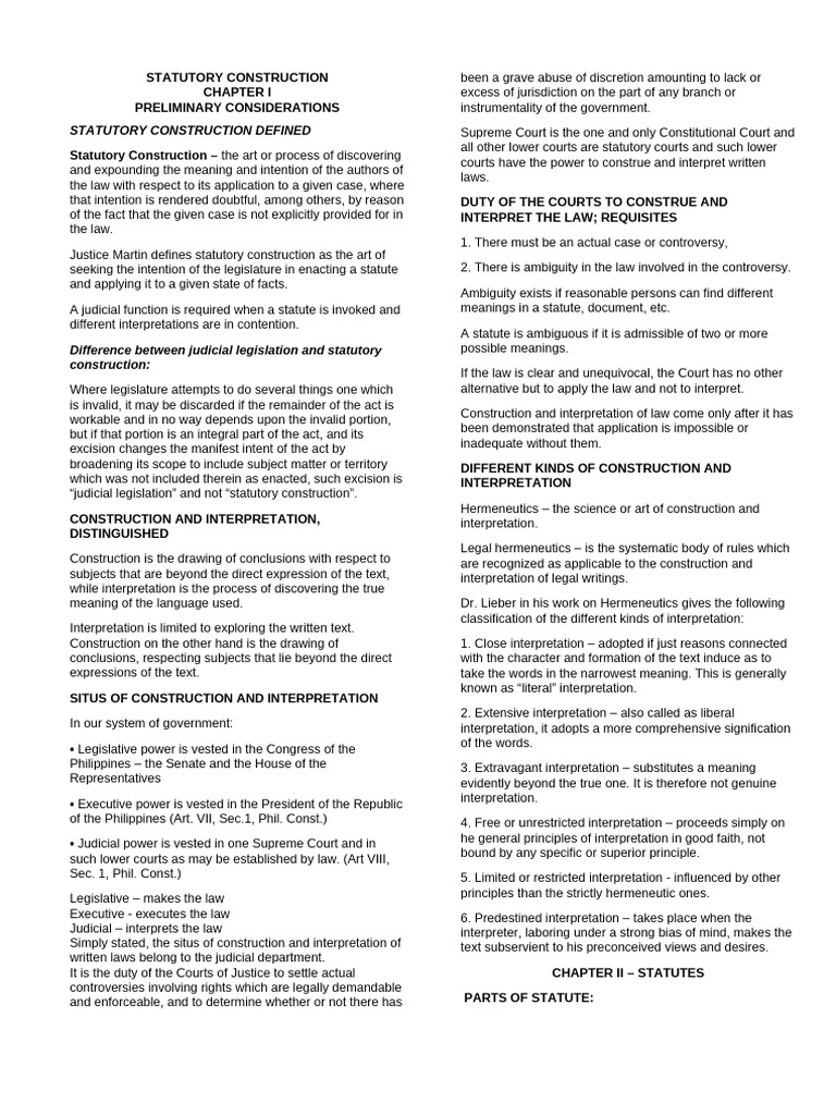 Statutory Construction | PDF | Statutory Interpretation | Precedent