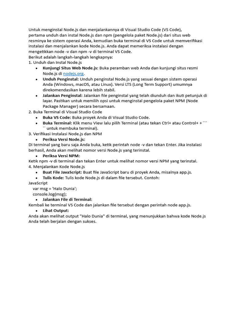 Cara Install Node Js Dan Menjalankan Di VS Code | PDF