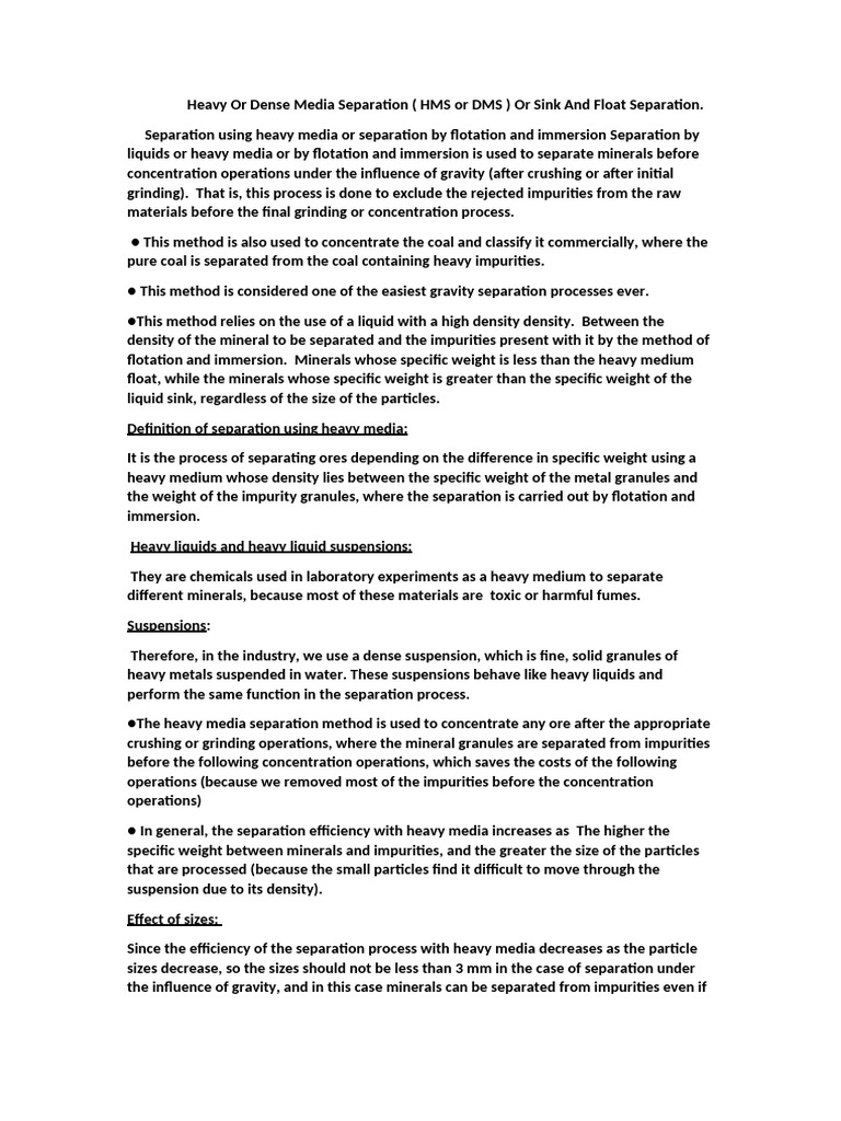 Heavy or Dense Media Separation ( HMS or DMS ) or Sink and Float ...