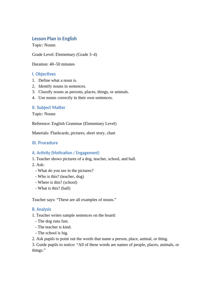 Lesson Plan Nouns | PDF