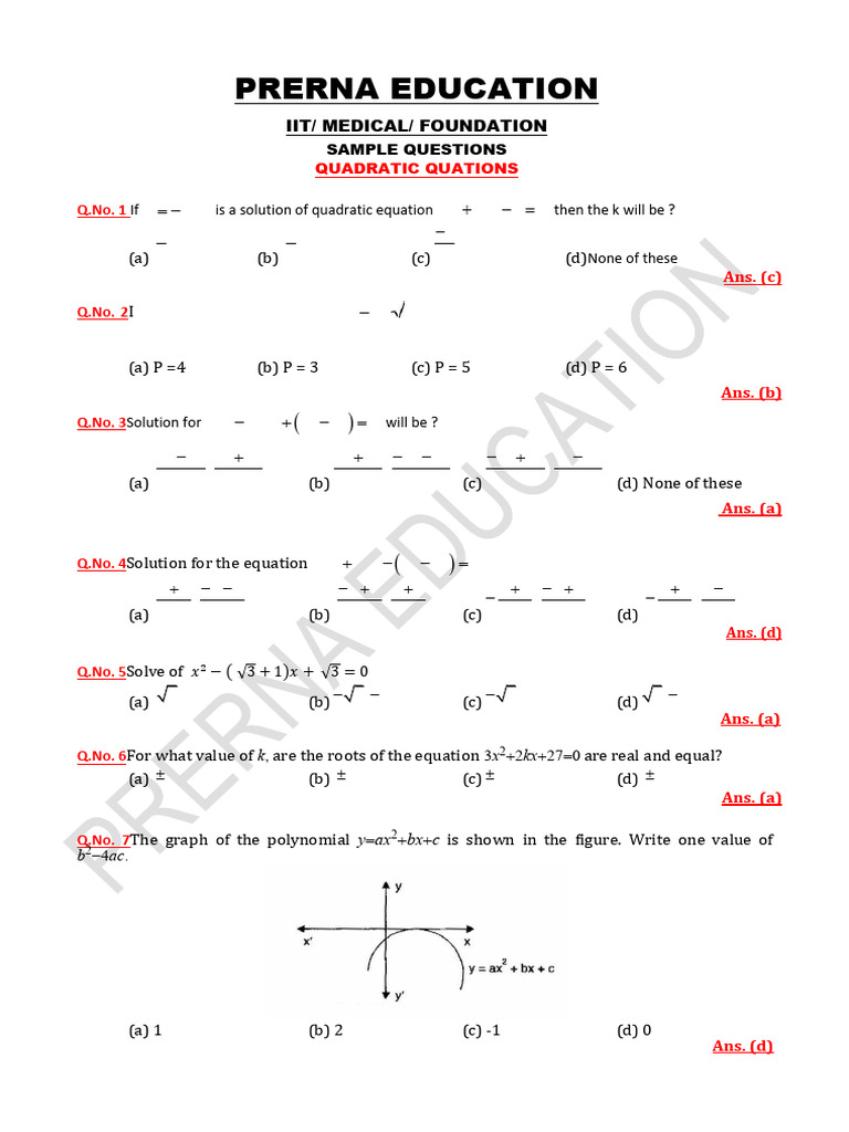 Sample Question Quadratic Equations | PDF | Numerical Analysis ...