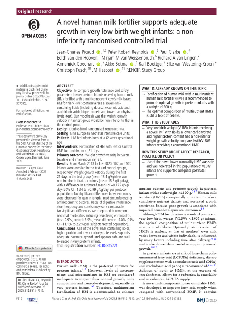 Novel Human Milk Fortifier | PDF | Preterm Birth | Fat