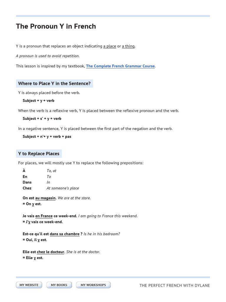 The Perfect French - The Pronoun Y in French - P | PDF | Language ...