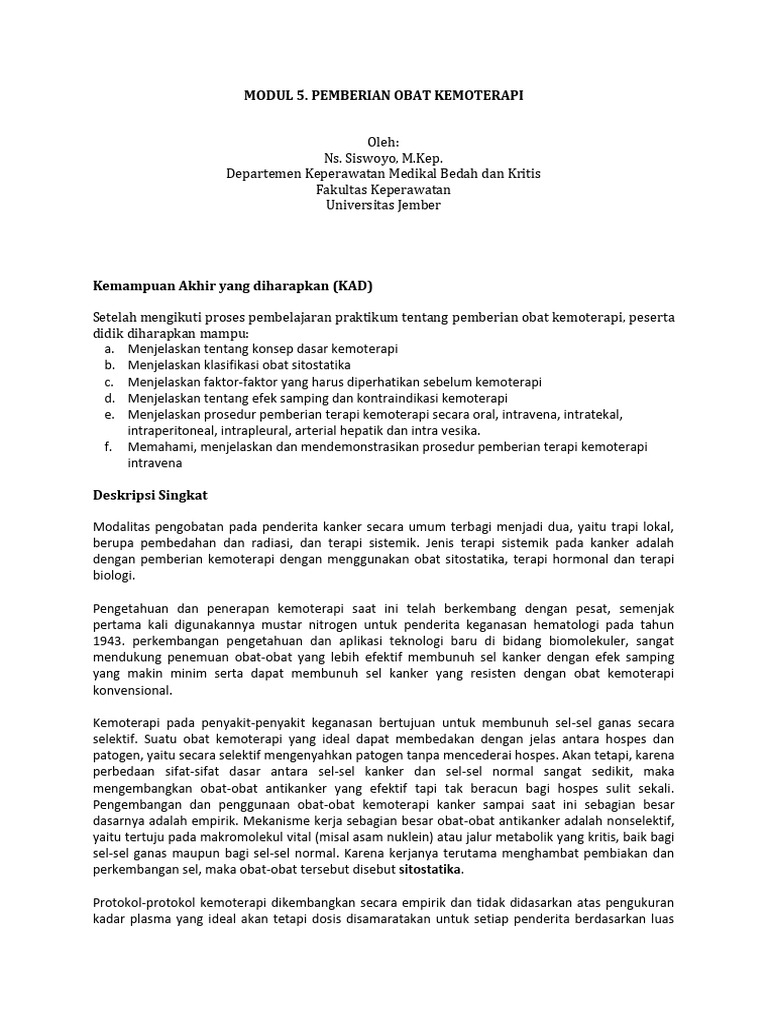 Pemberian Obat Kemoterapi Kanker | PDF