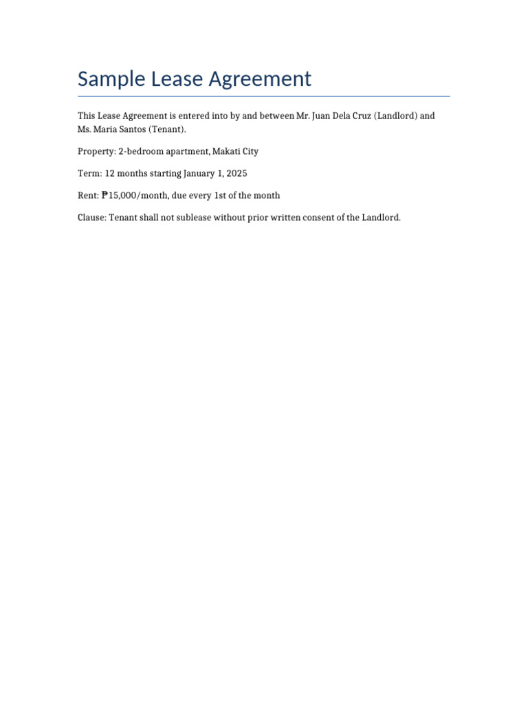 Sample Lease Agreement | PDF