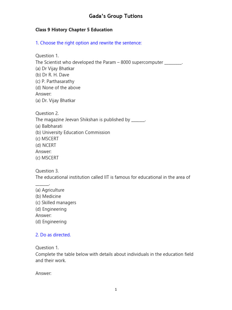 Class 9 History: Education Insights | PDF