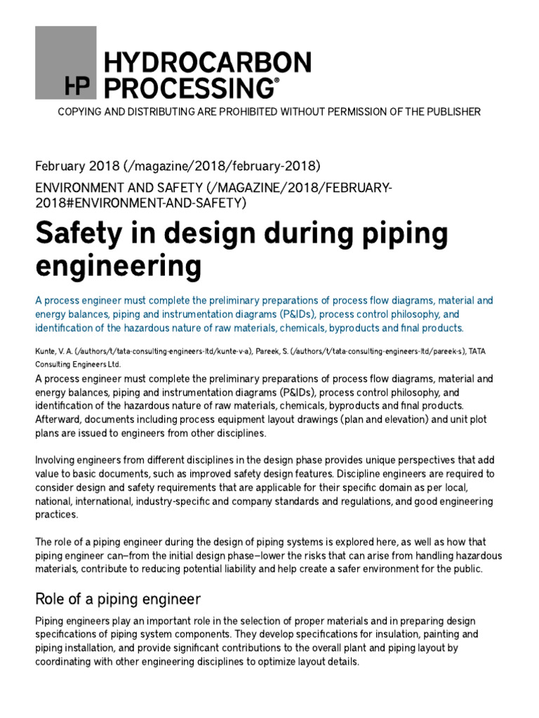 Safety in Design During Piping Engineering | PDF | Pipe (Fluid ...