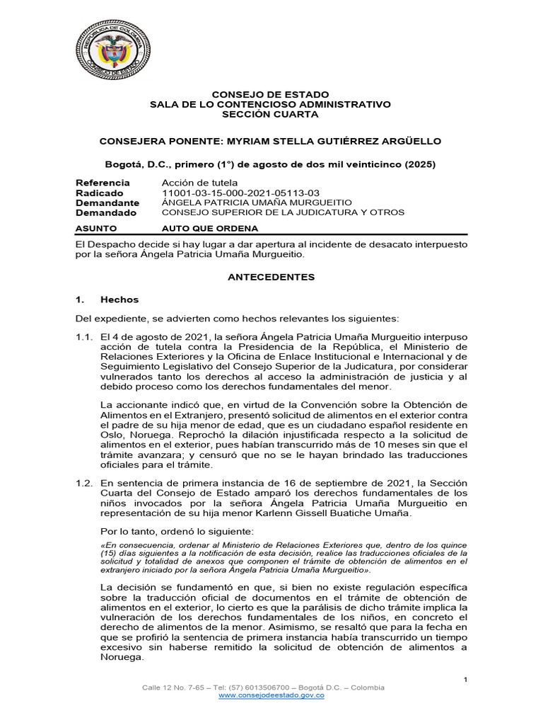 Incidente de Desacato en Acción de Tutela | PDF | Sentencia (ley ...