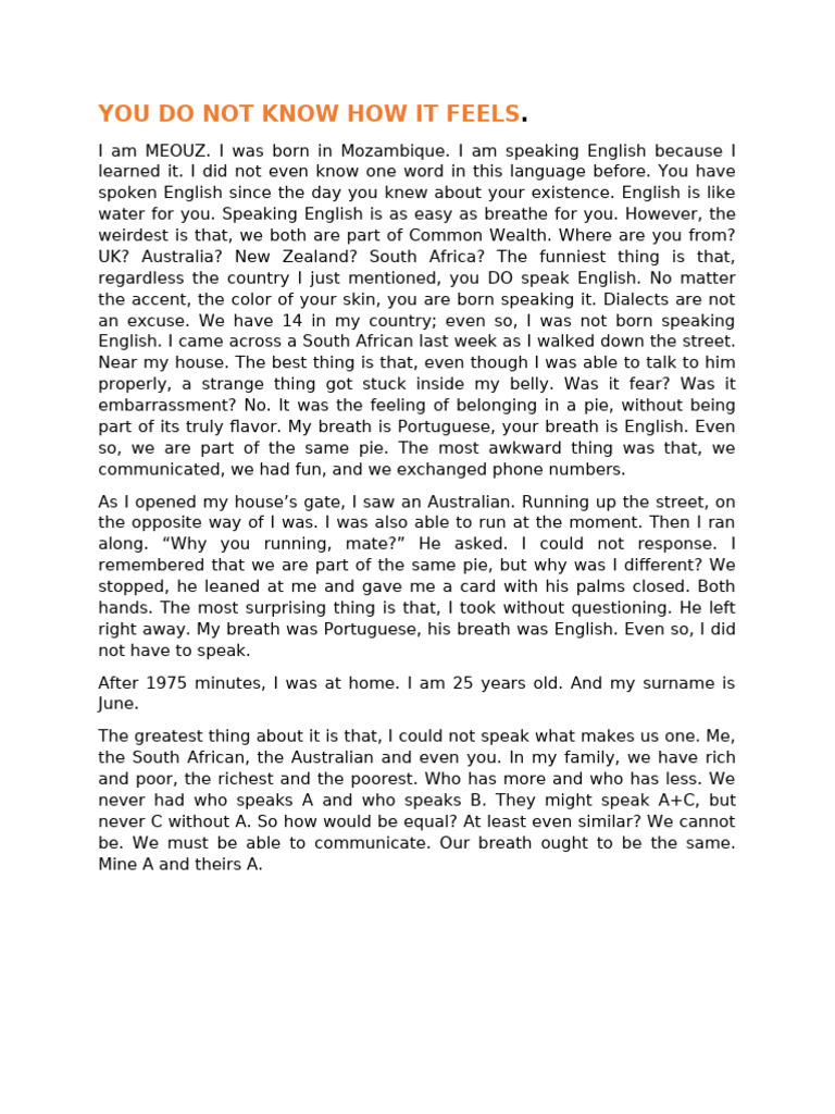 You Do Not Know How It Feels | PDF