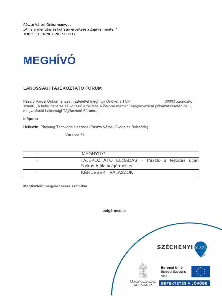 Lakossági Fórum - Meghívó-Hasznos | PDF