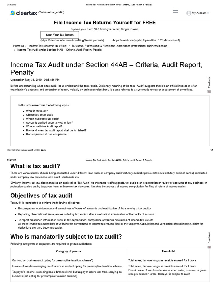 Income Tax Audit Under Section 44AB - Criteria, Audit Report & Penalty ...