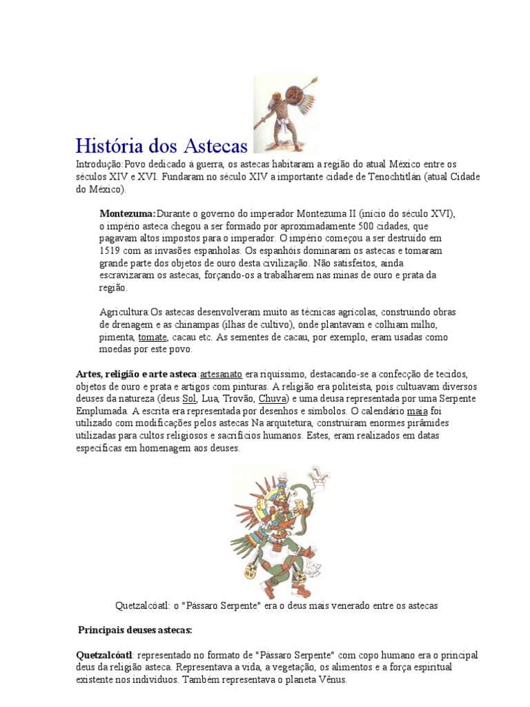 História Dos Astecas | PDF | Asteca | Religião e crença